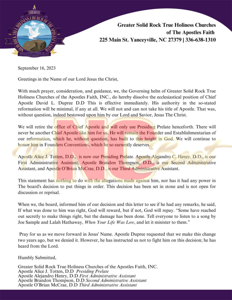 Apostle David L. Dupree Kicked Out Of His Reformation