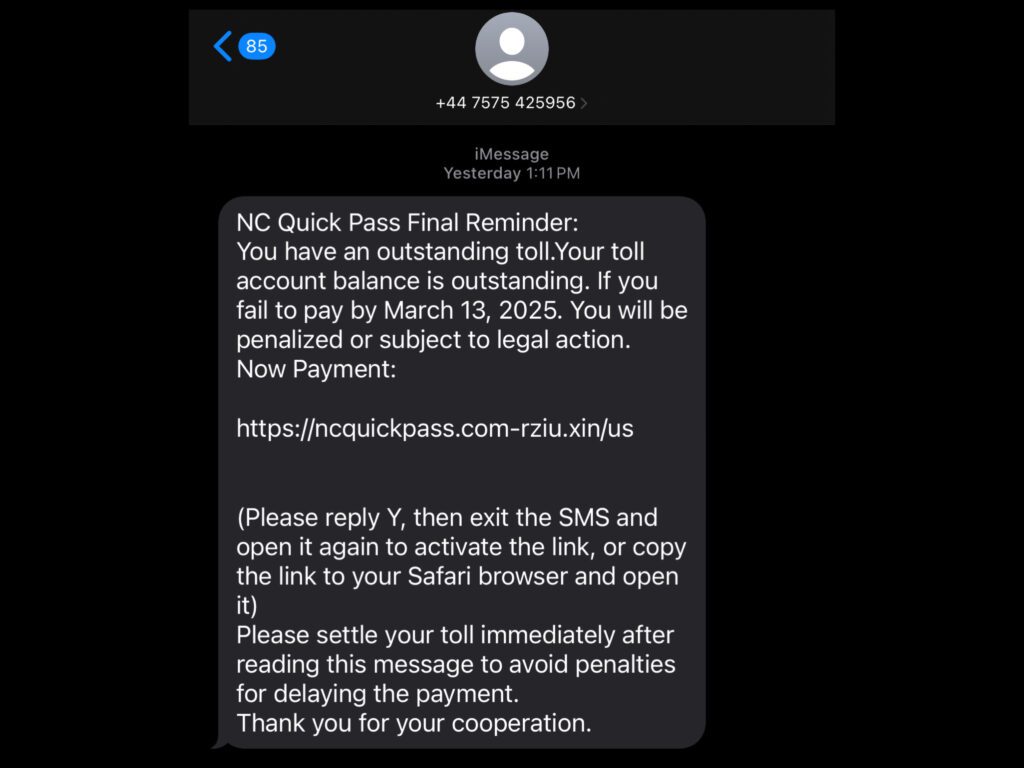 North Carolina Toll Payment Text Scams: What You Need To Know