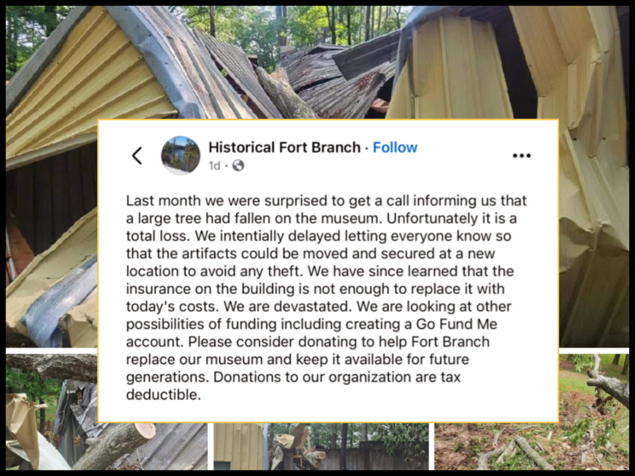 Fort Branch Museum A Complete Loss After Tree Falls