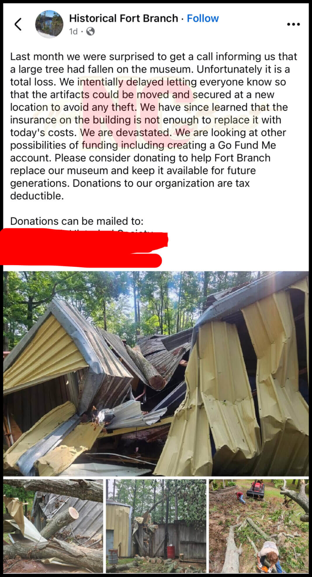 Fort Branch Museum A Complete Loss After Tree Falls