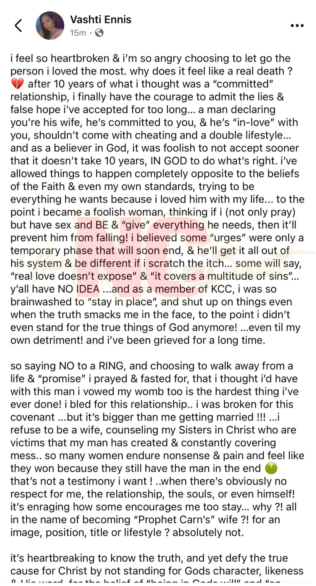 Prophet Brian Carn's Girlfriend Exposes Him On Facebook